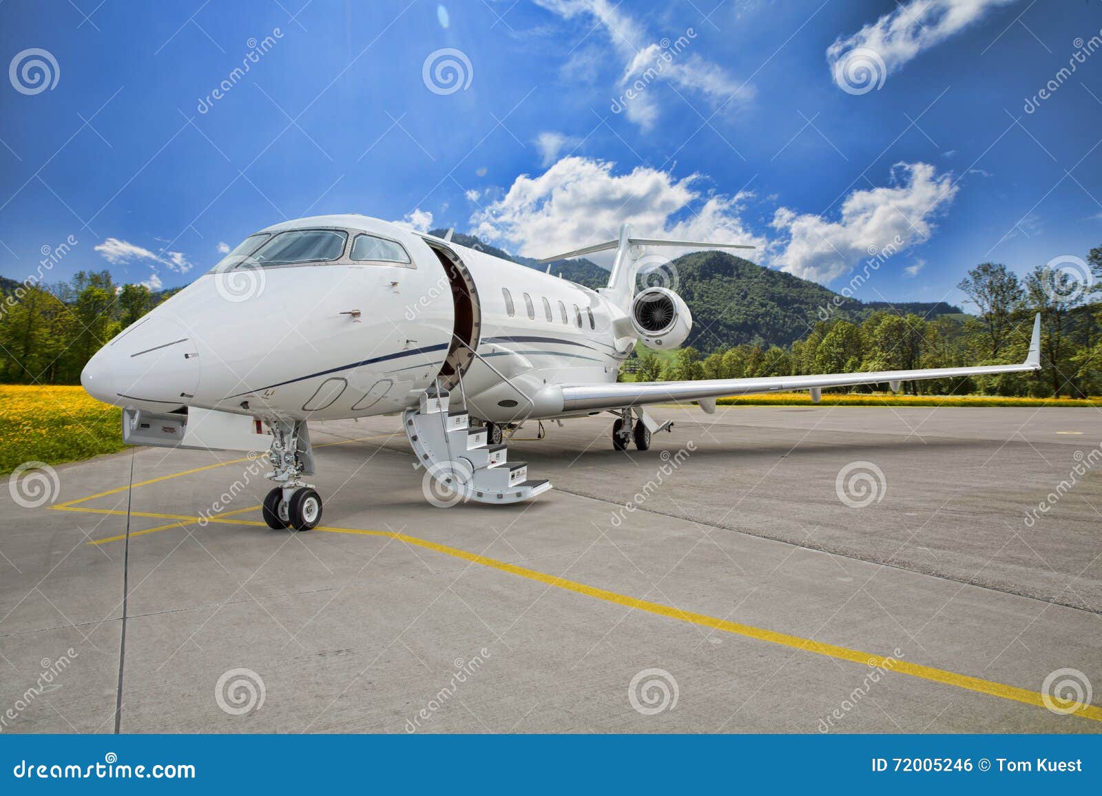 Corporate Private Jet - Plane on Runway in Mountains Stock Photo ...