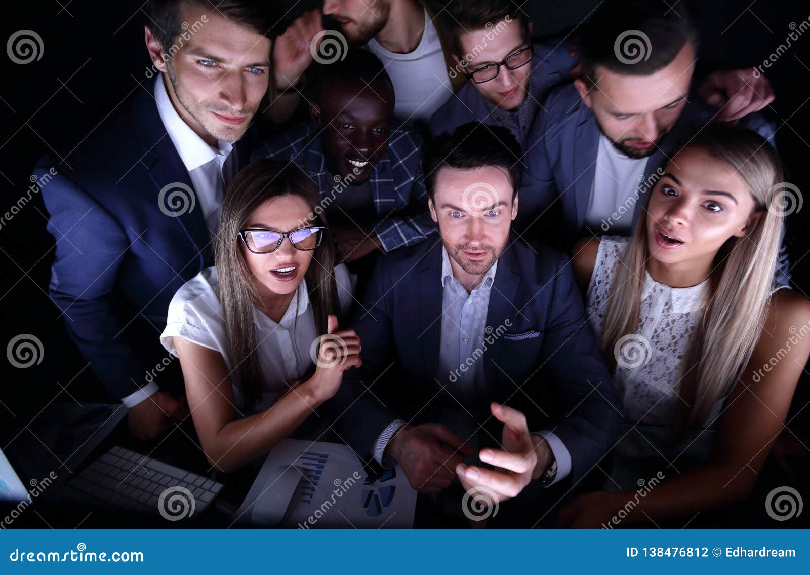 Corporate Team of Employees Looking at the Computer Screen Stock Photo ...