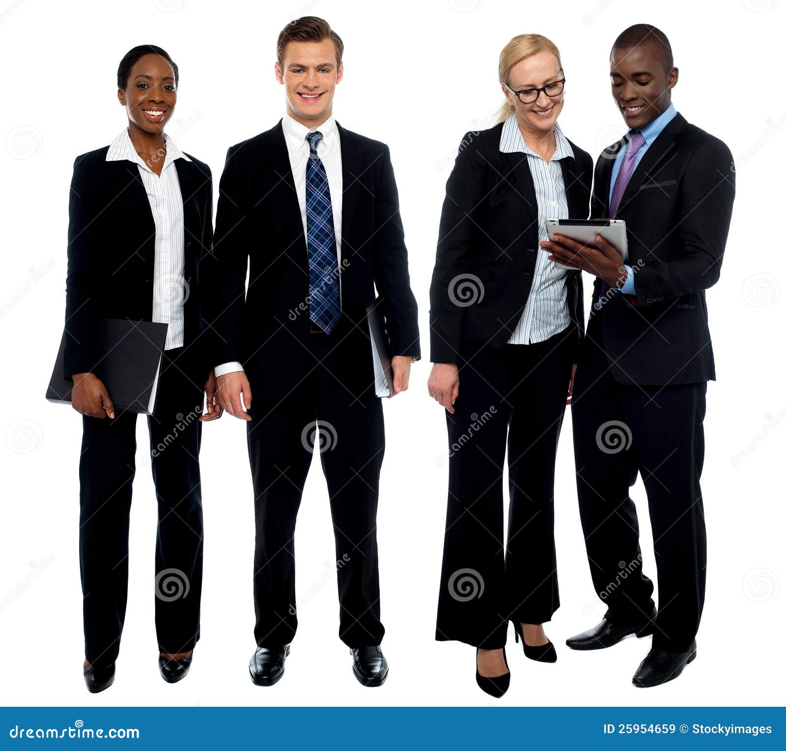 Corporate Team of Four Posing with Tablet Pc Stock Image - Image of ...