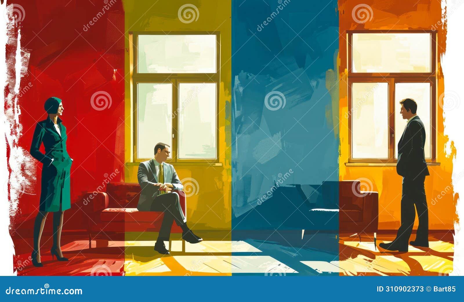 Corporate Tension and Color Dynamics in a Stylized Office Setting with ...