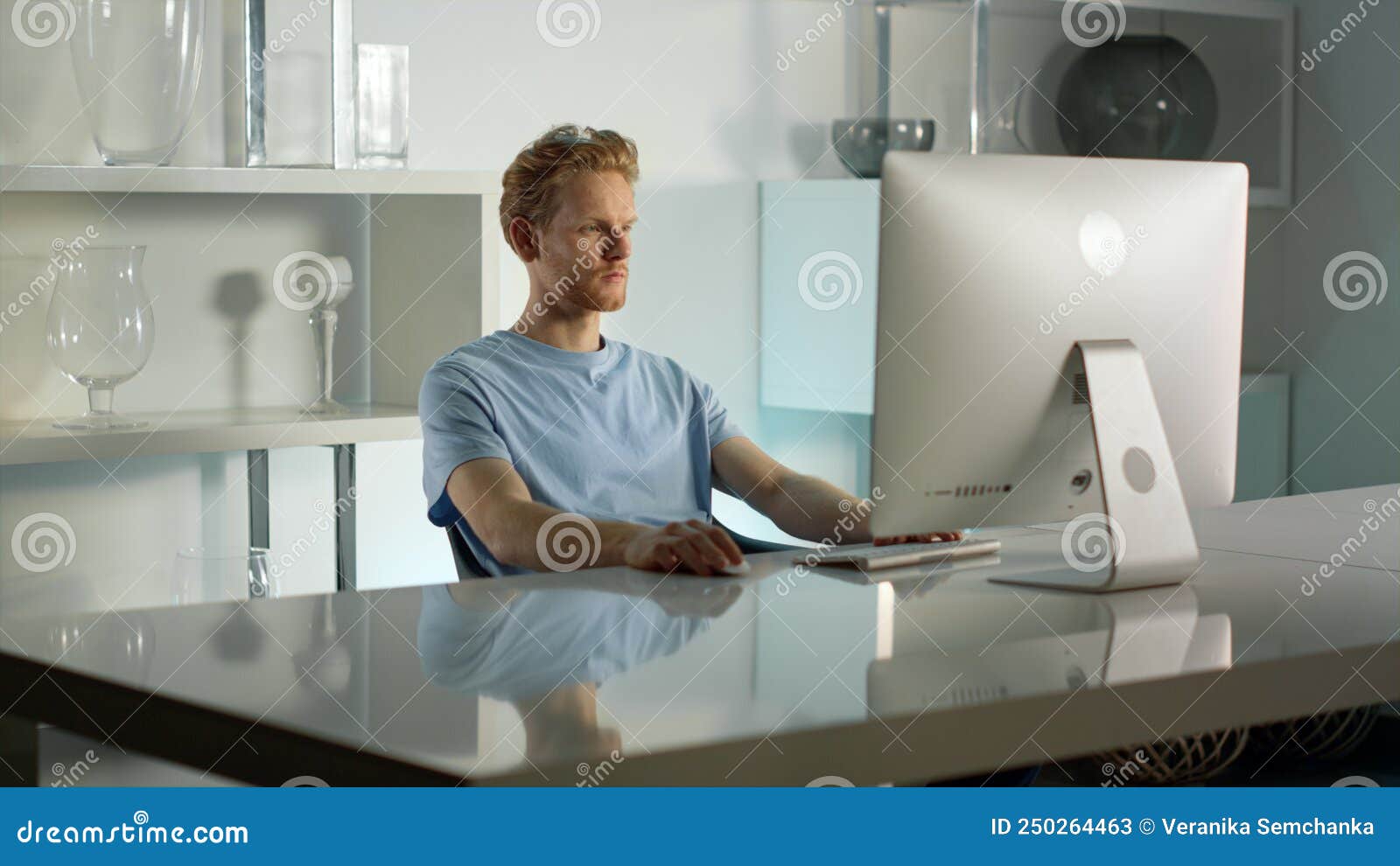 Corporate Worker Looking Computer Screen at Home. it Manager Typing ...