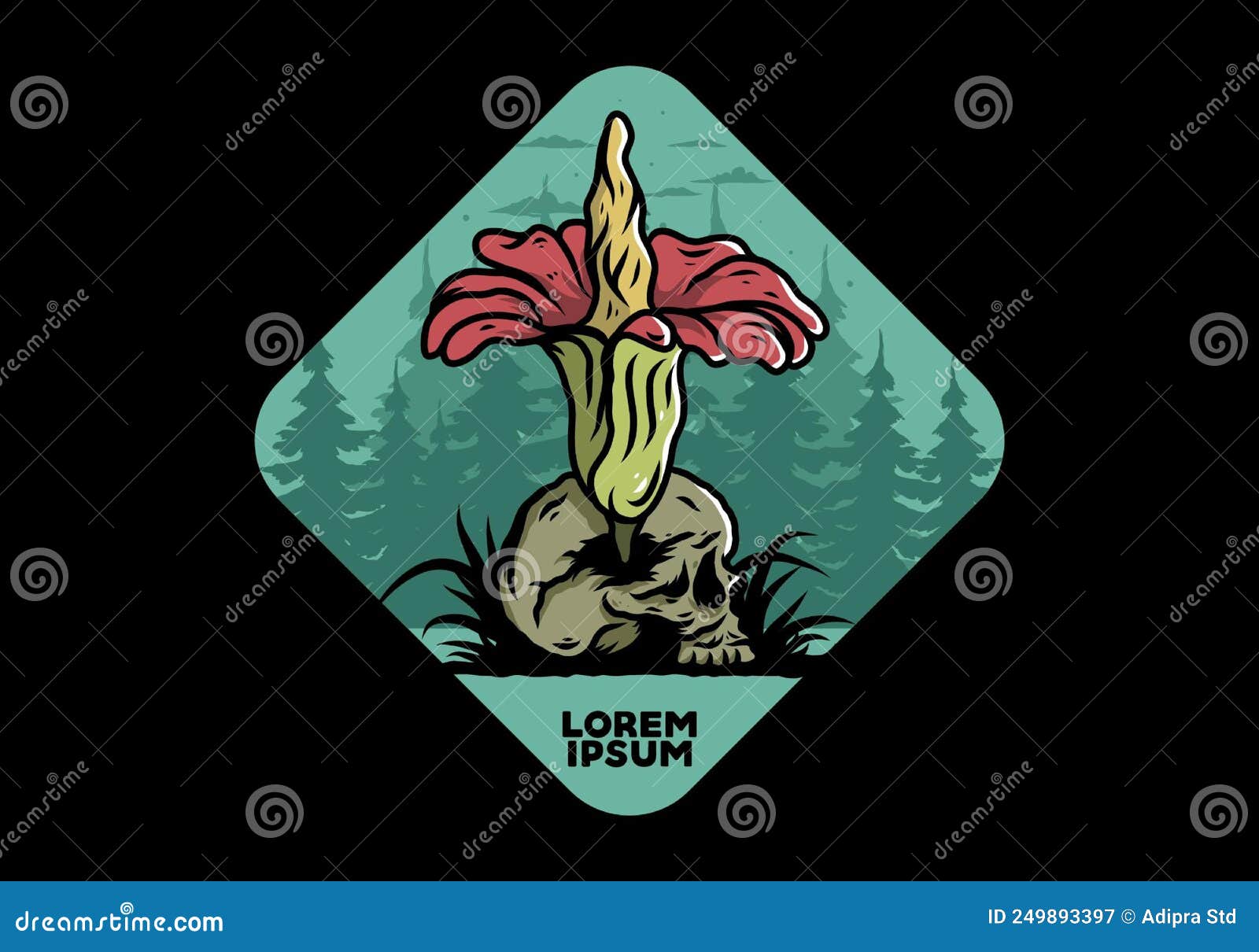 Corpse Flower Growing on the Skull Illustration Stock Vector ...
