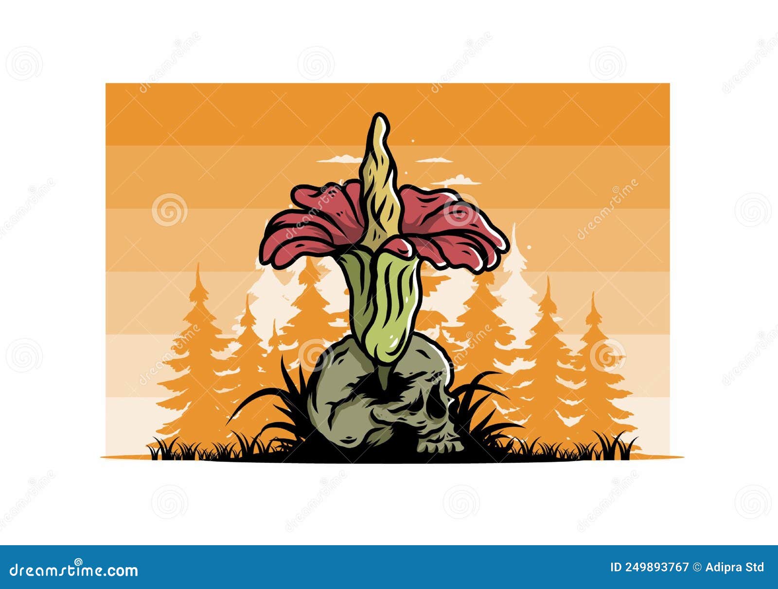 Corpse Flower Growing on the Skull Illustration Stock Vector ...