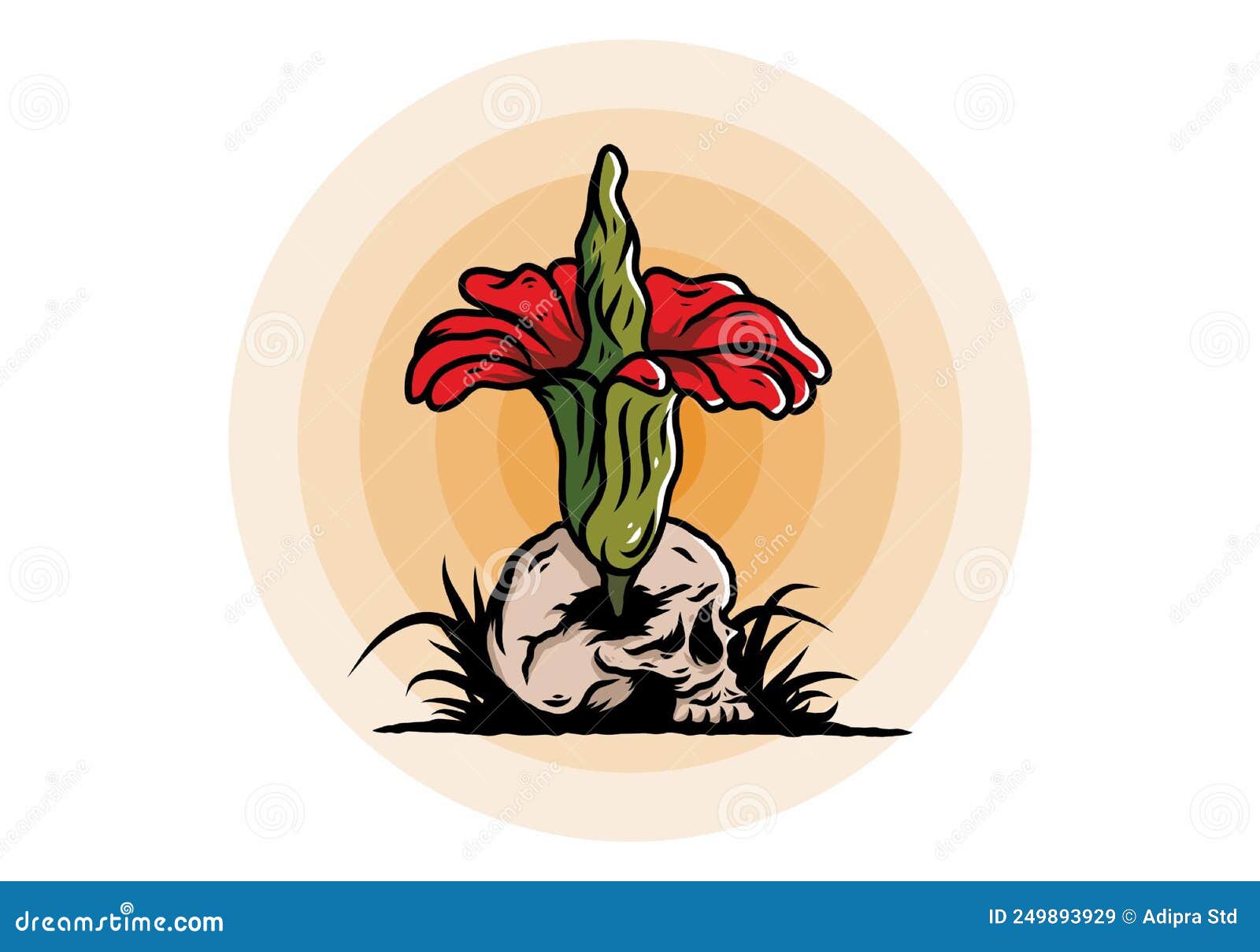 Corpse Flower Growing On The Skull Illustration Cartoon Vector ...