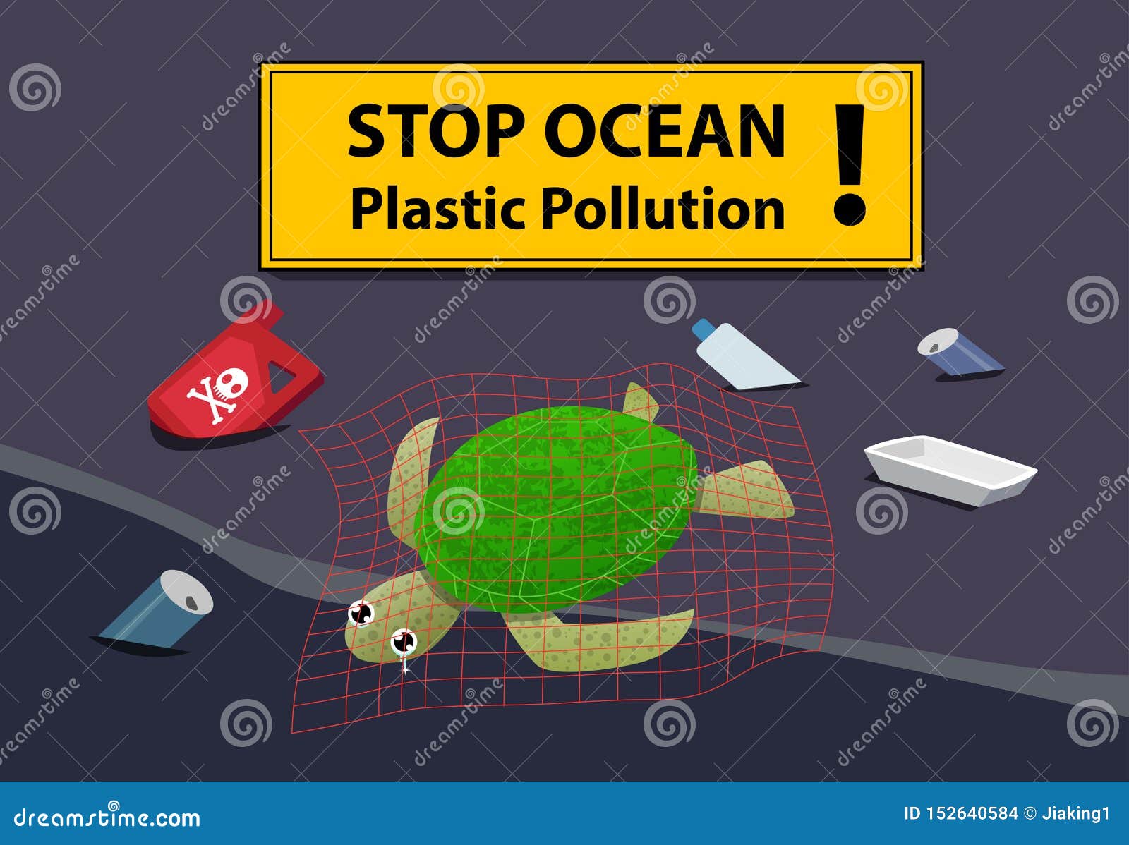 Dead Turtle In Pile Of Garbage At Ocean Pollution Cartoon Vector ...