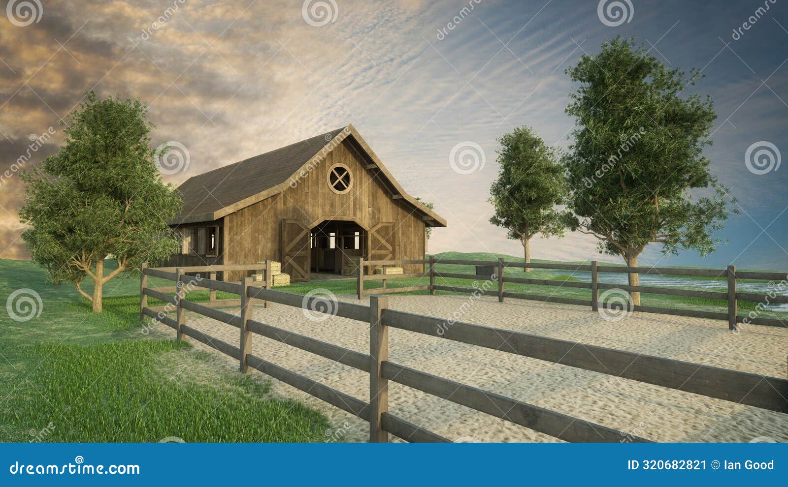Corral and Stable at a Country Farm. 3D Render Stock Image - Image of ...