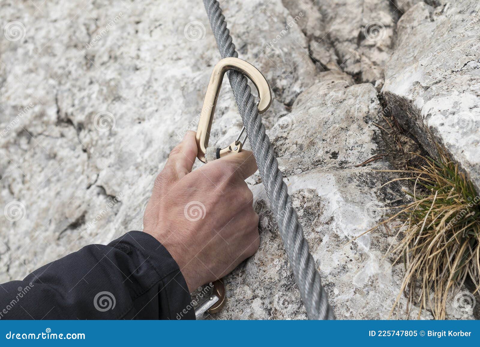 Correct Belaying on Via Ferrata with Carabiners Stock Image - Image of ...