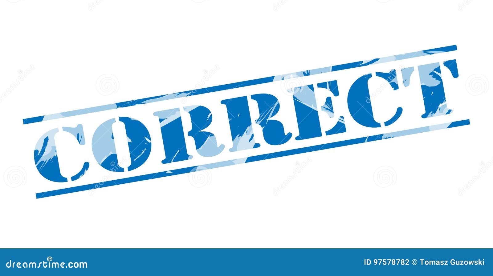 Correct blue stamp stock illustration. Illustration of isolated - 97578782