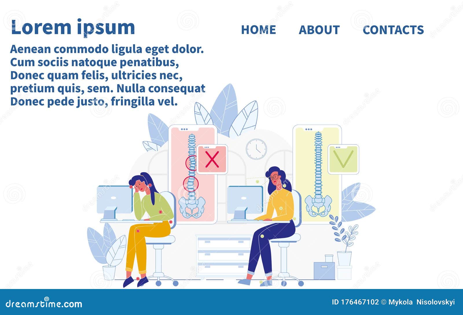 Correct Body Alignment in Sitting Webpage Design Stock Vector ...