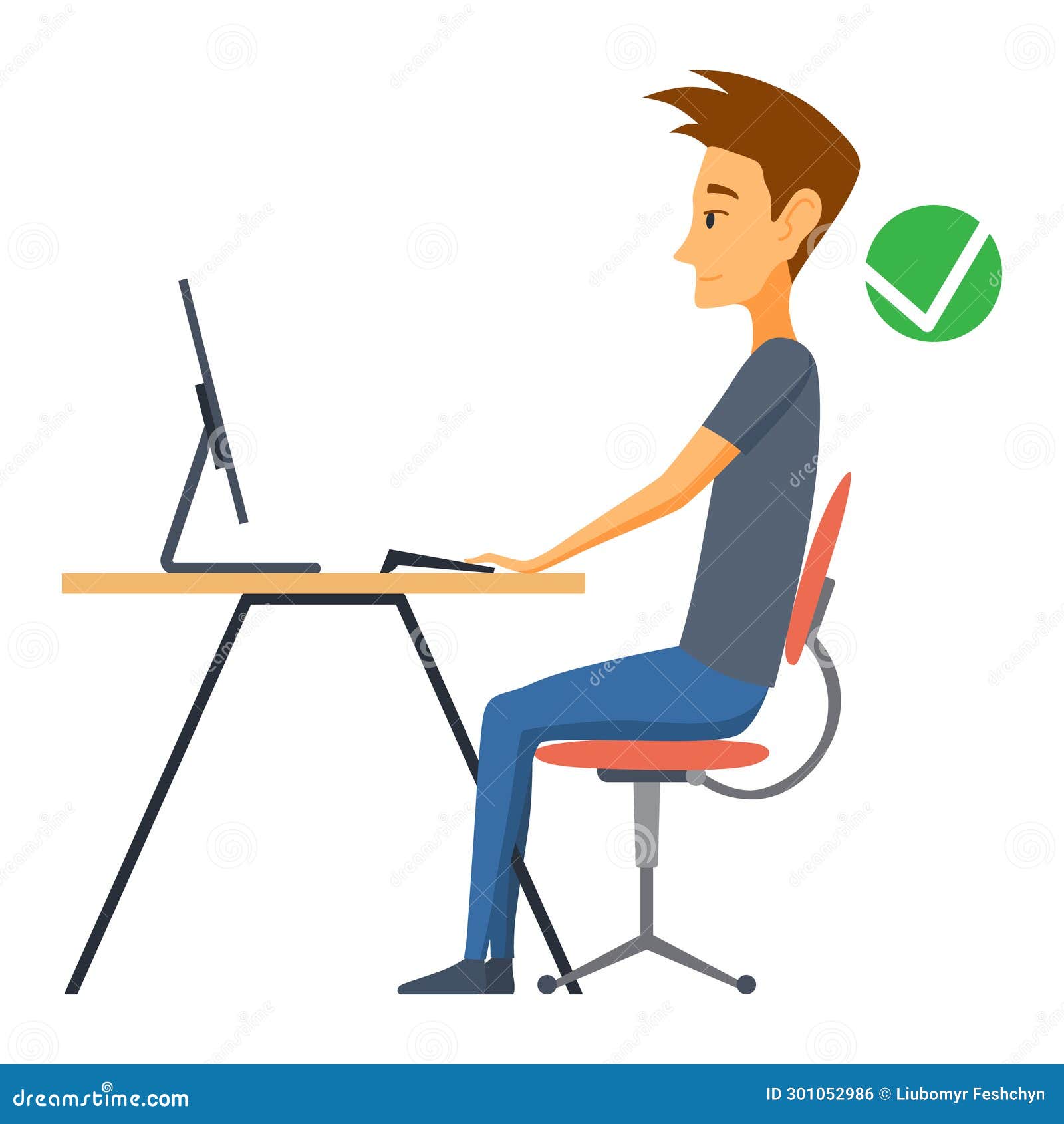 Correct Body Alignment in Sitting Working with Computer. Wrong Posture ...
