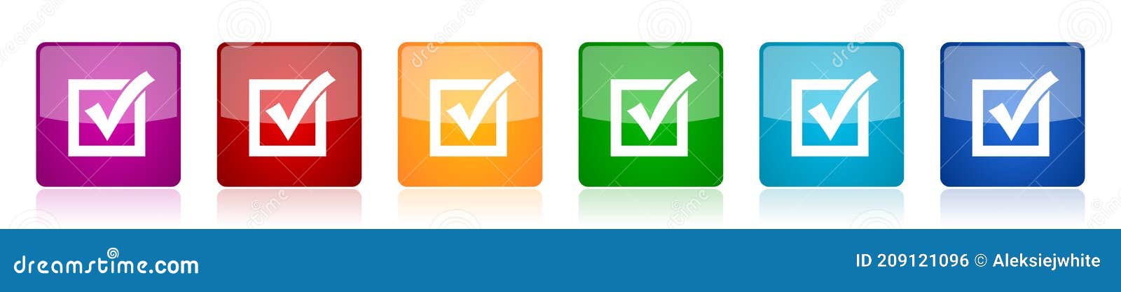 Correct Check Box Icon Set Square Glossy Vector Buttons in 6 Colors ...