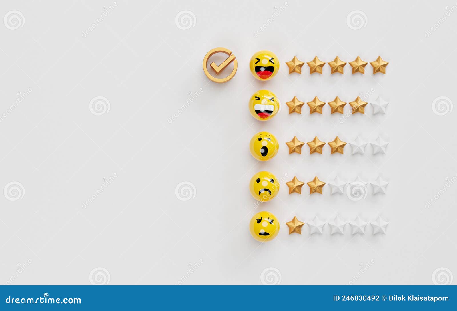 Correct or Check Mark on Smile Face with Five Stars for Excellent ...