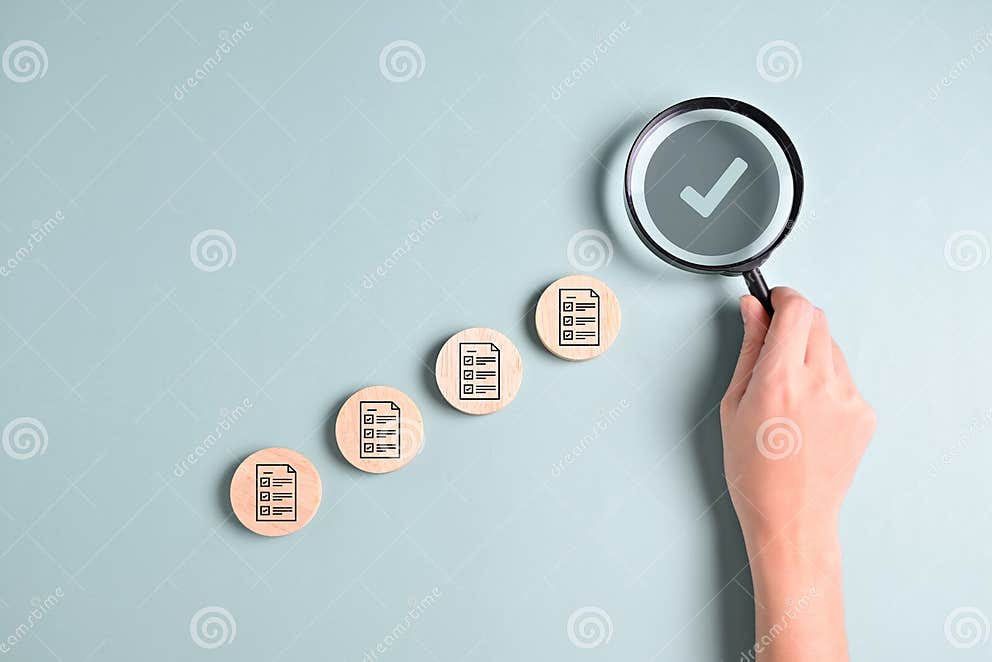 Correct Checklist Icons and Magnifying Glass for Business Document ...