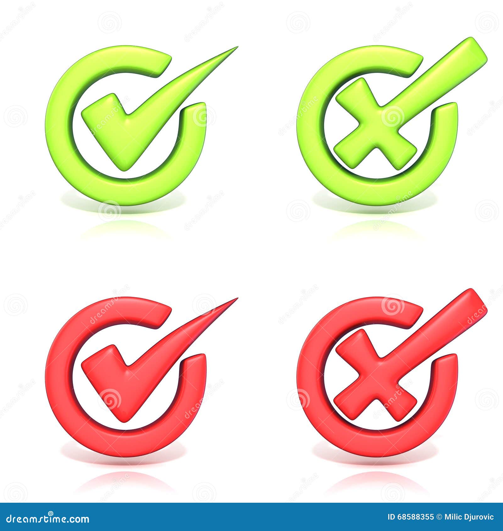 Correct and Incorrect Check Marks in Circle. 3D Stock Illustration ...