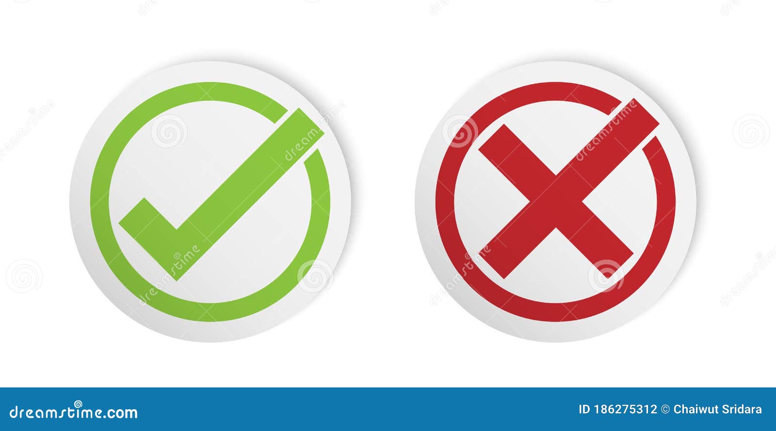 Correct and Incorrect Sign, Check Mark Sticker Style, Vector Stock ...