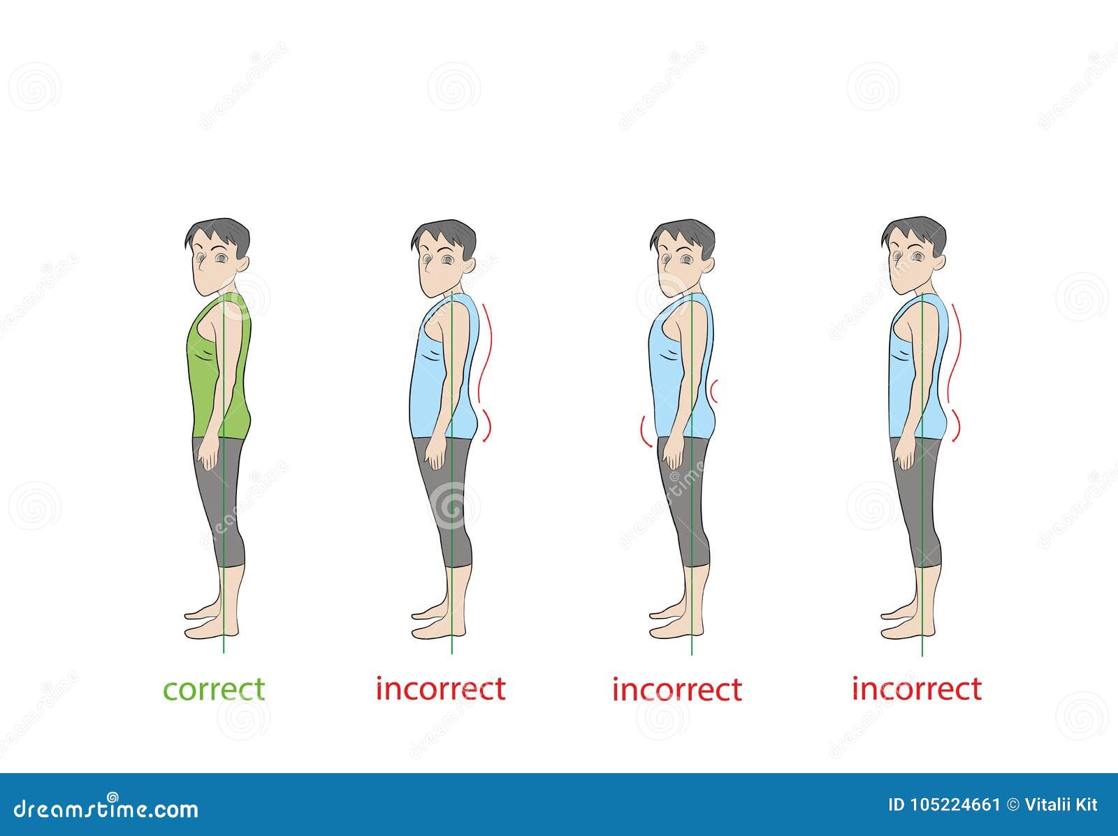 Correct and Incorrect Types of Posture in Men. Vector Illustration ...