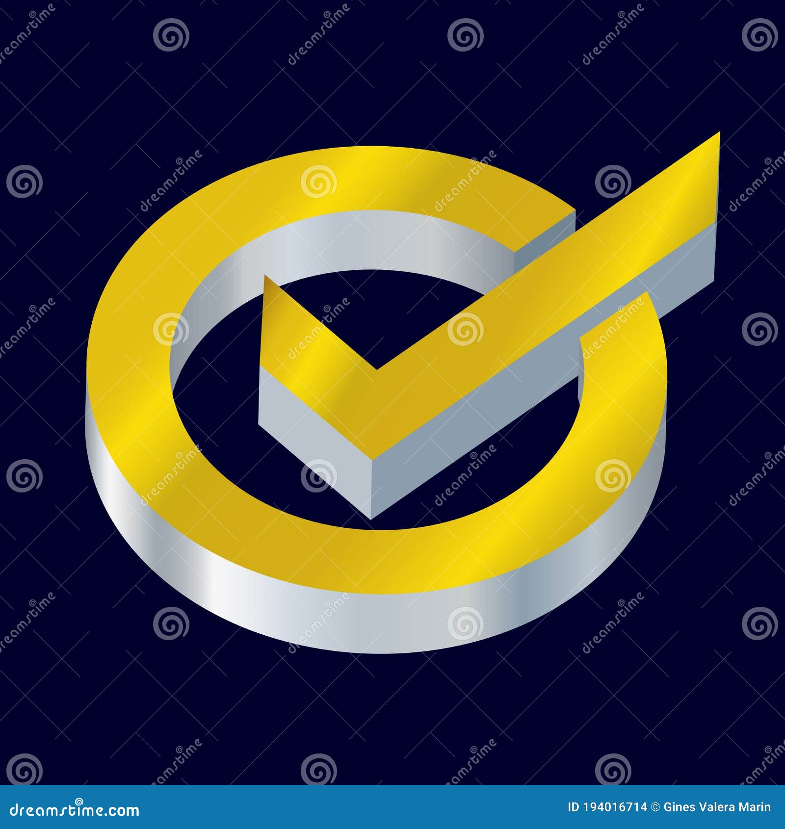 Correct or Ok Sign in Three Dimensions and Gold Colors Stock ...