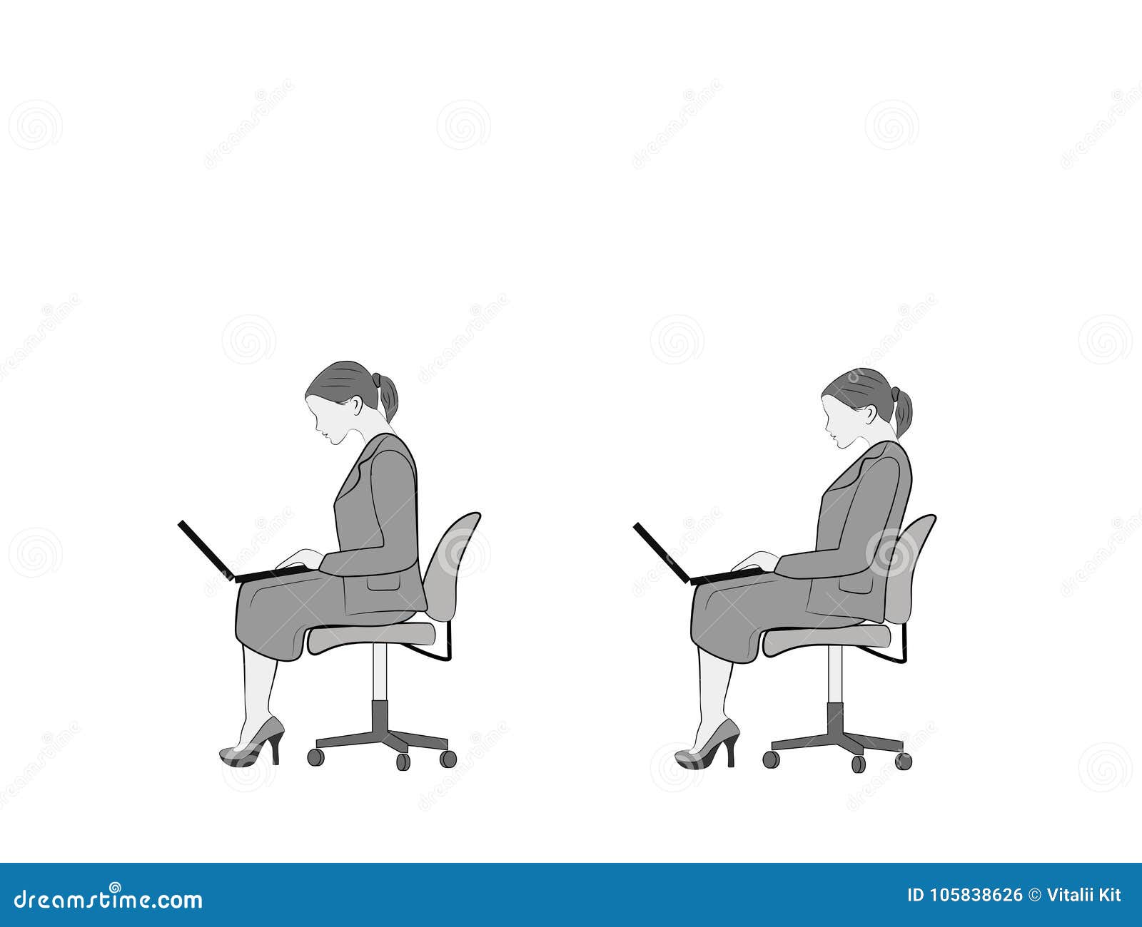Correct Positions for Working with a Laptop. Vector Stock Vector ...