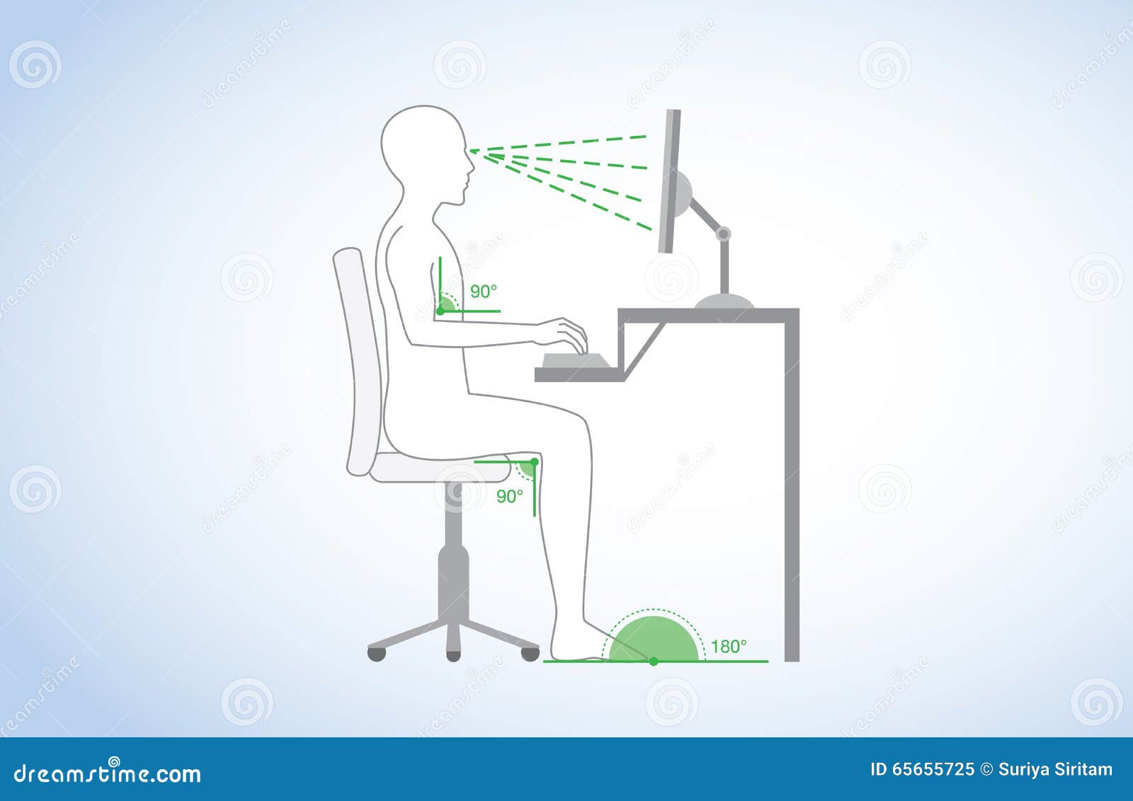 Correct Posture And Body Angle In Sitting Working Cartoon Vector ...