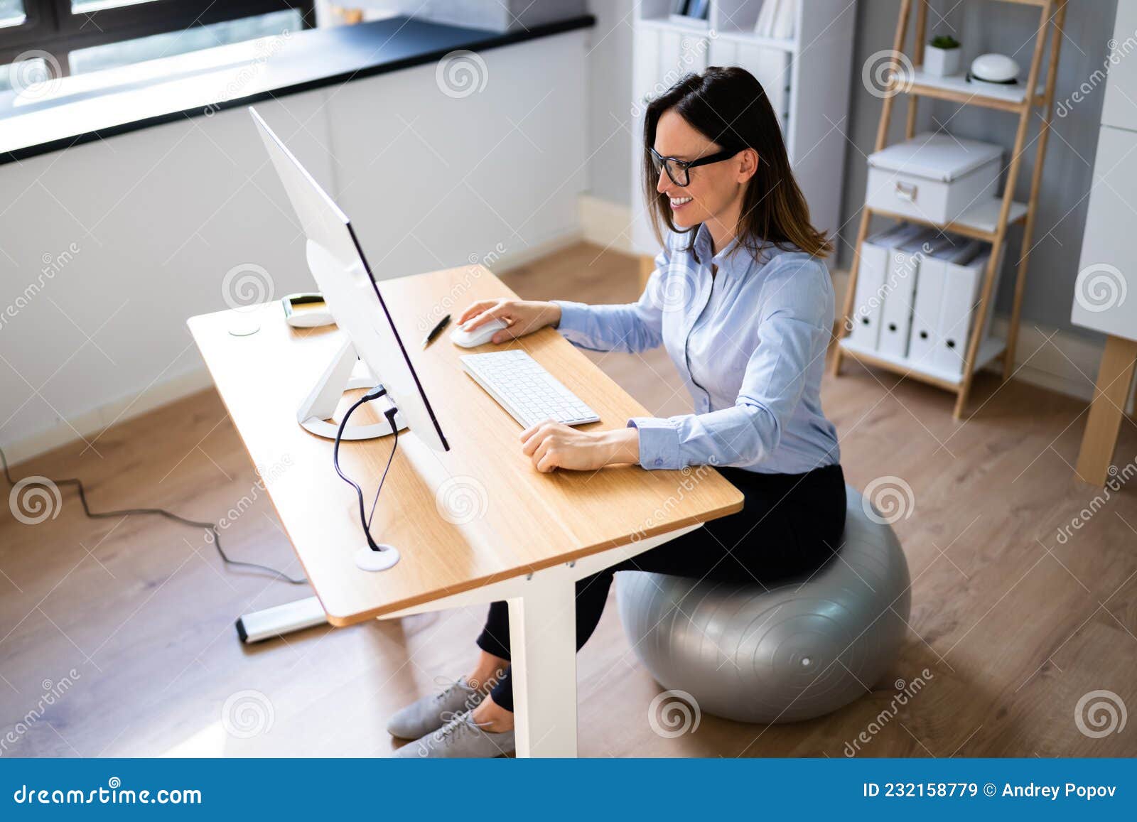 Correct Posture at Desk in Office Stock Image - Image of fitness ...