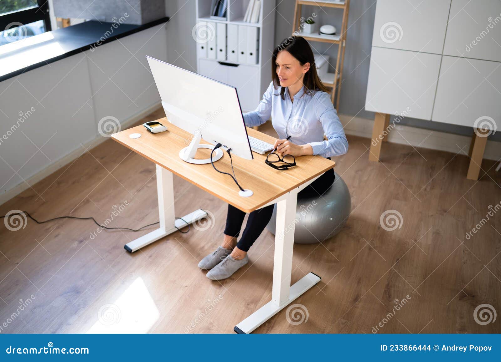 Correct Posture at Desk in Office Stock Photo - Image of desktop ...