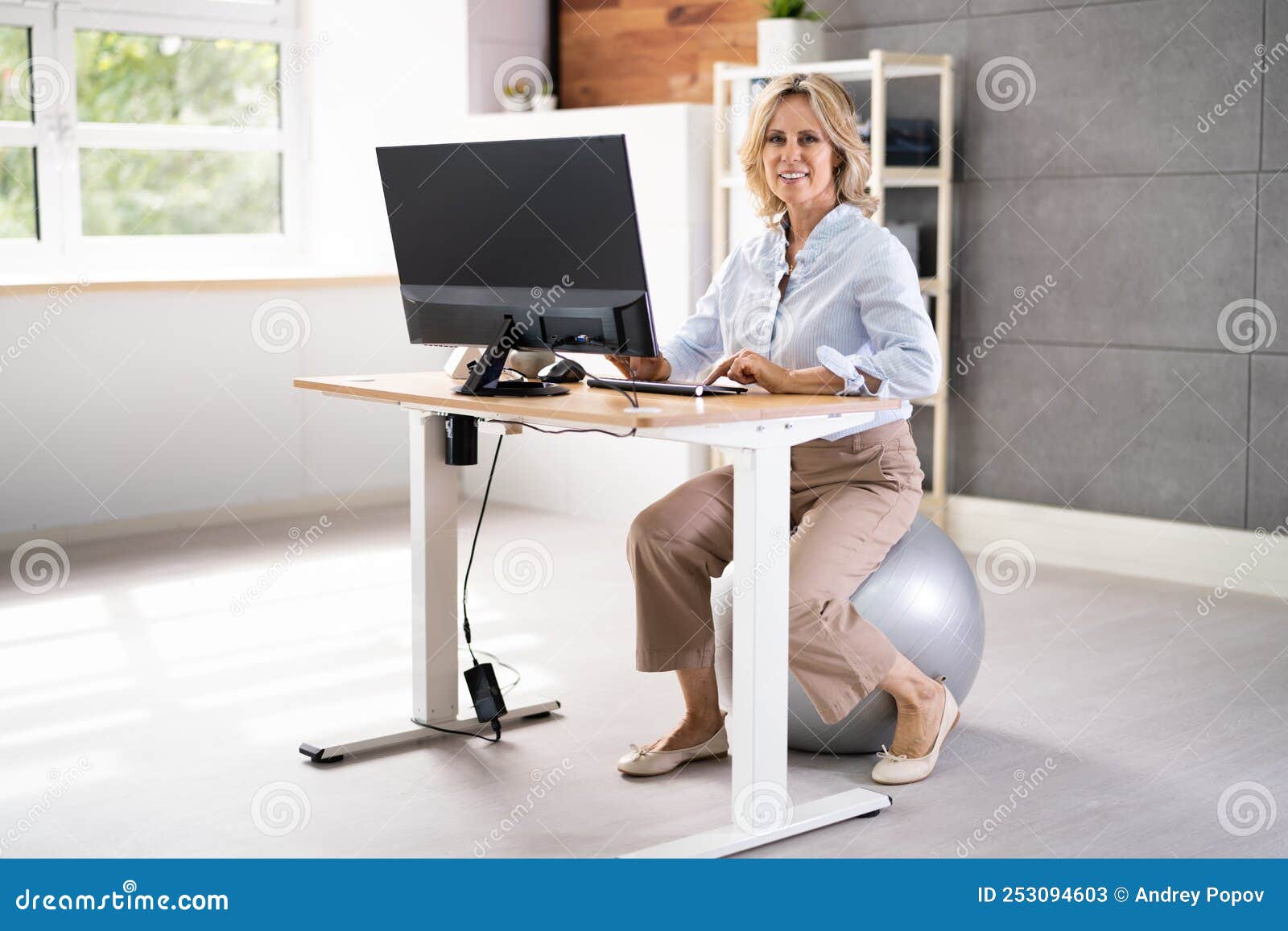 Correct Posture at Desk in Office Stock Image - Image of women, older ...