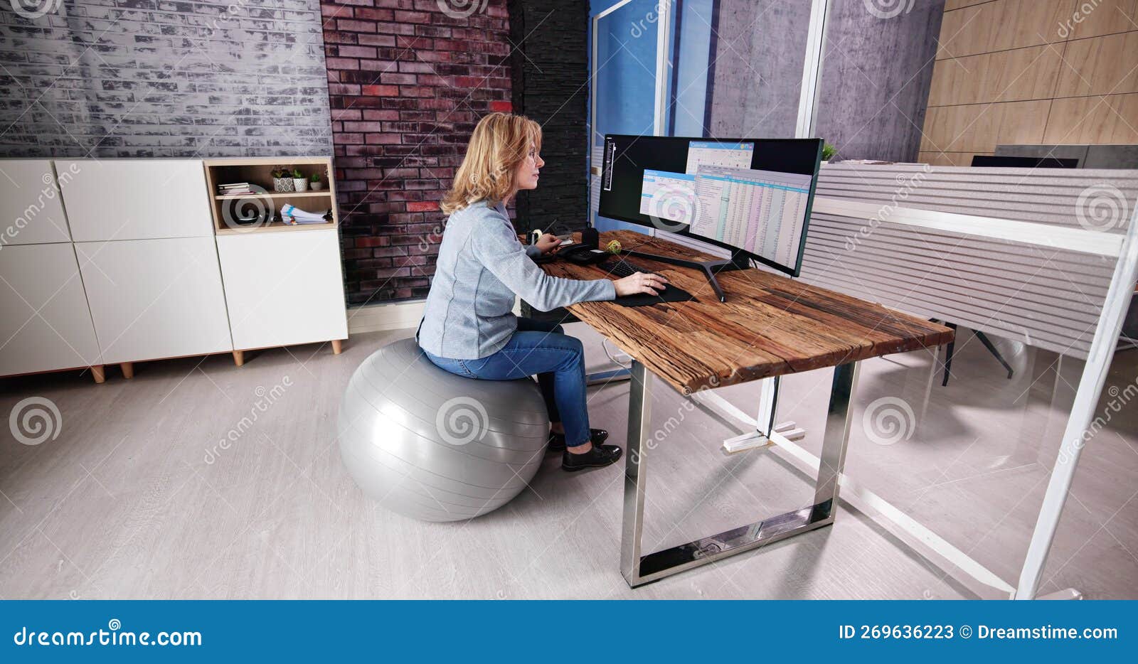 Correct Posture at Desk in Office Stock Image - Image of girl, woman ...