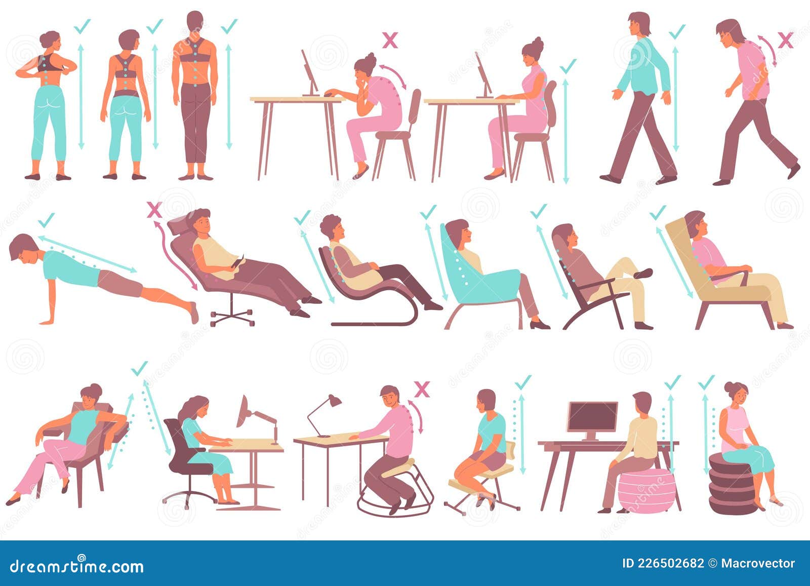Correct Posture Set stock vector. Illustration of concept - 226502682