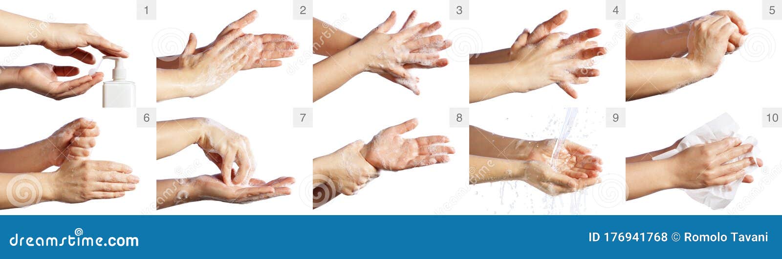 Correct Procedure for Hand Washing - Step by Step Stock Photo - Image ...