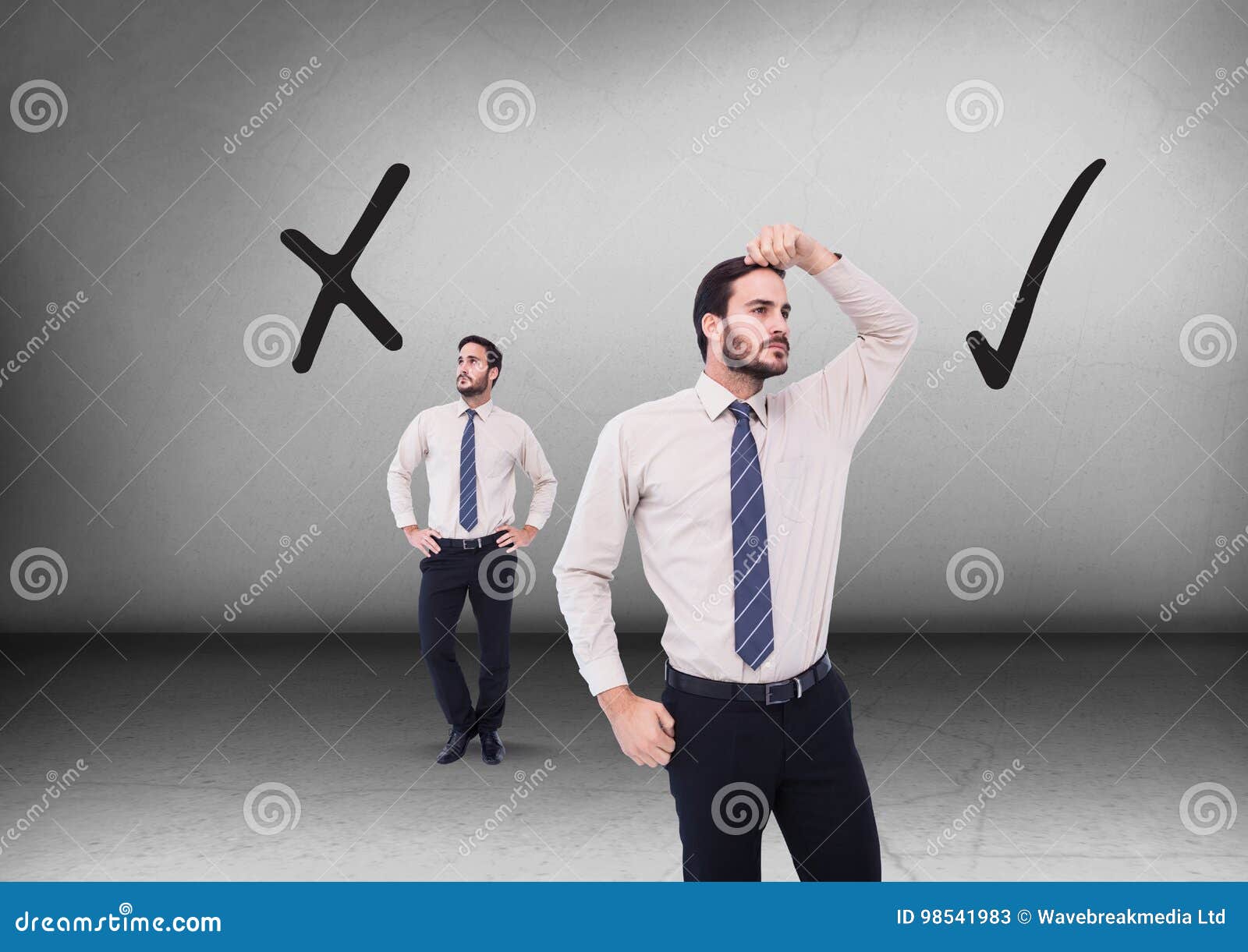 Correct Right or Wrong Drawings with Businessman Looking in Opposite ...