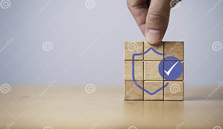 Correct Sign or Tick Mark Symbol on Wooden Block Cube for Verify Code ...