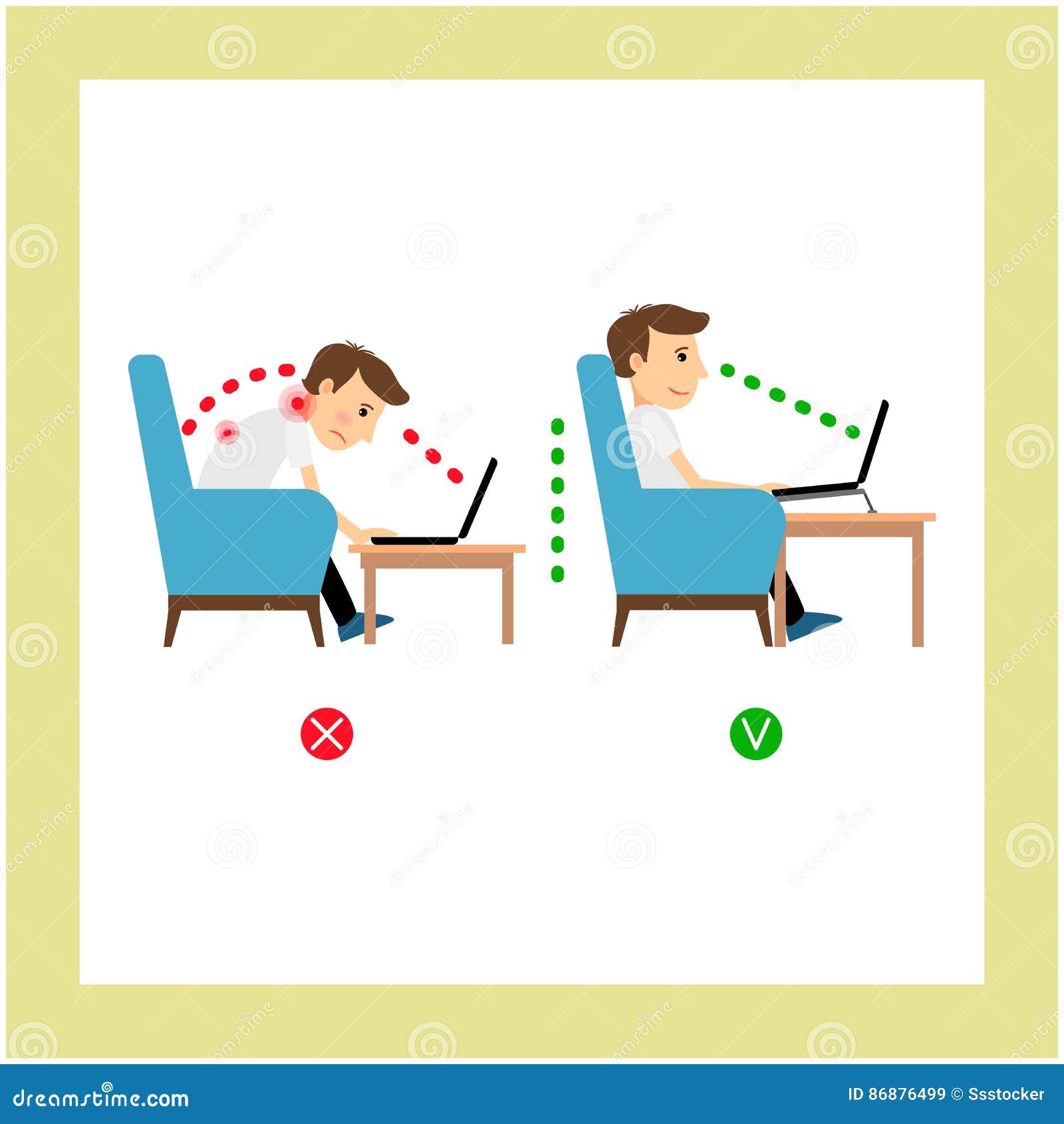 Correct Sitting, Laptop Use Position Stock Vector - Illustration of ...