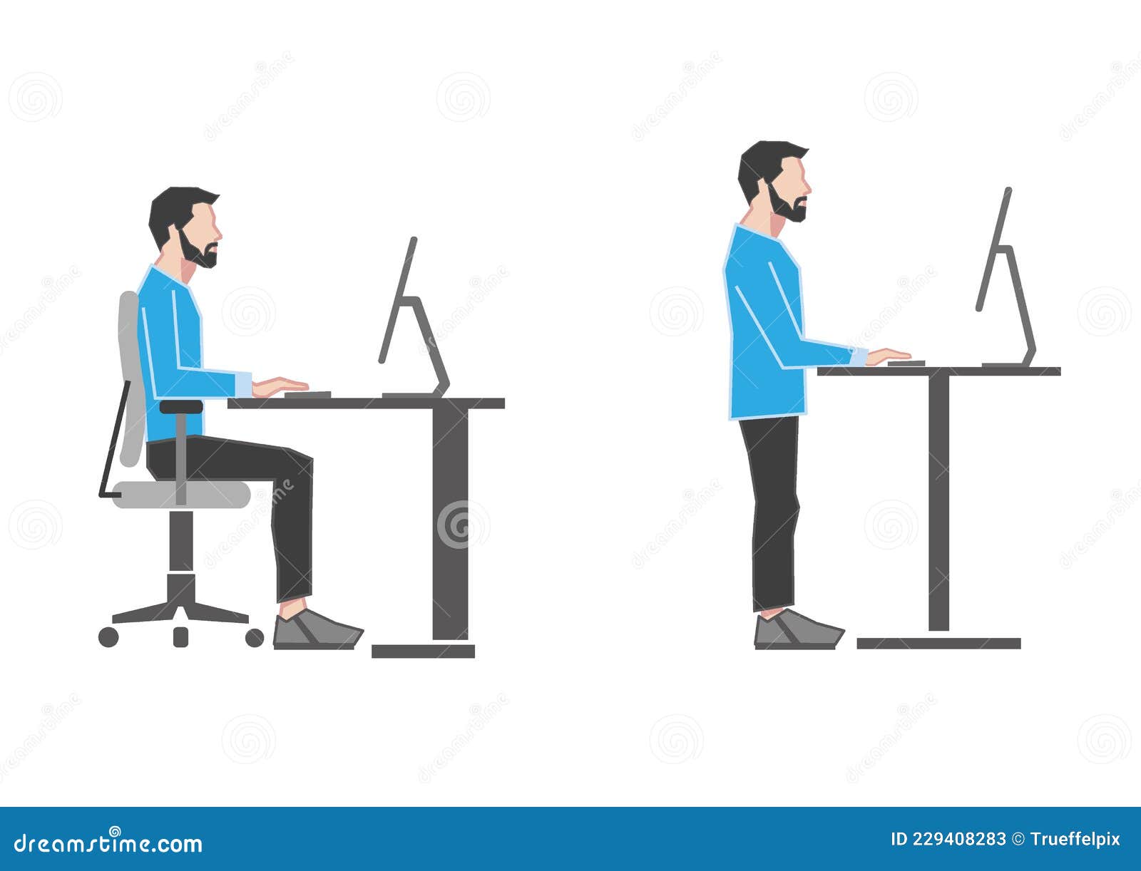 Correct Sitting and Standing at Desk Position Stock Vector ...
