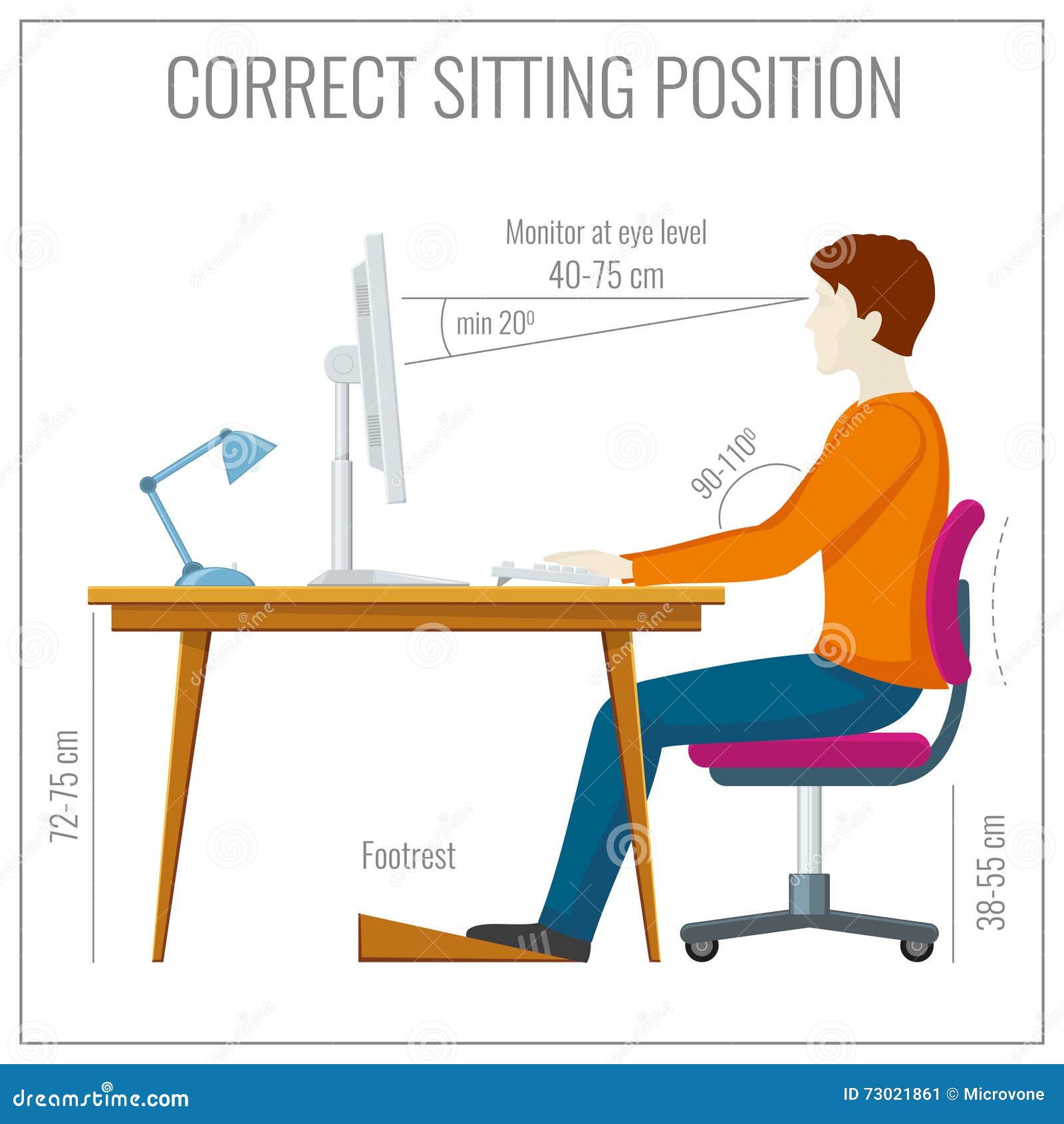 Correct Spine Sitting Posture at Computer. Vector Infographics Stock ...