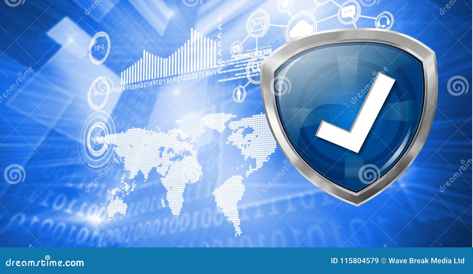 Correct Tick Shield and World Map Connection Stock Illustration ...