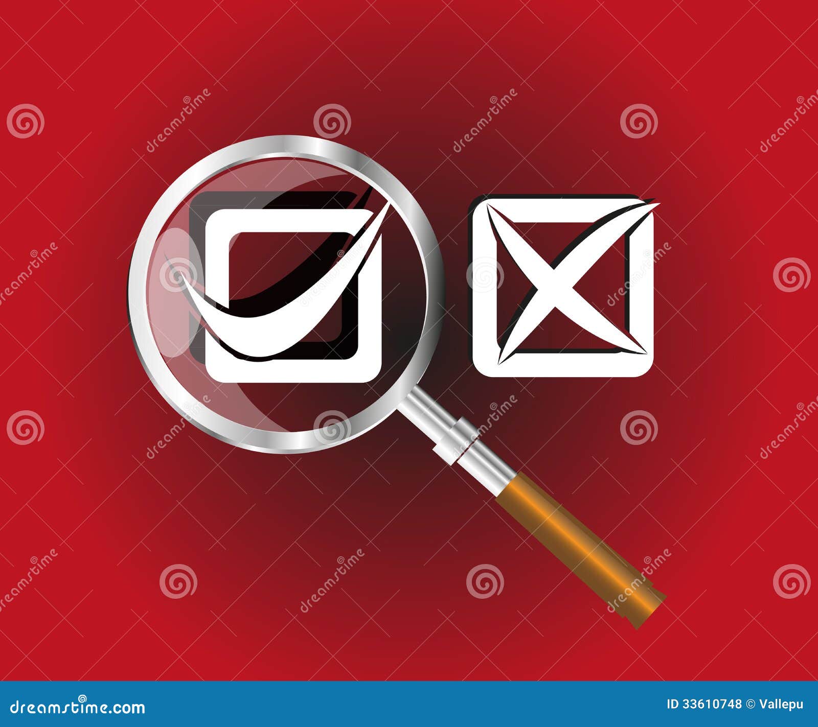 Correct and Wrong Check Box with Magnifier Stock Illustration ...