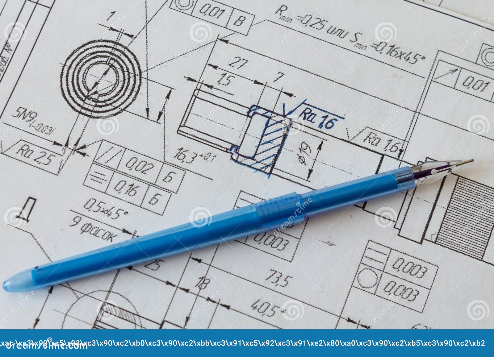 Correcting a Drawing with a Ballpoint Pen. Engineering Concept Stock ...