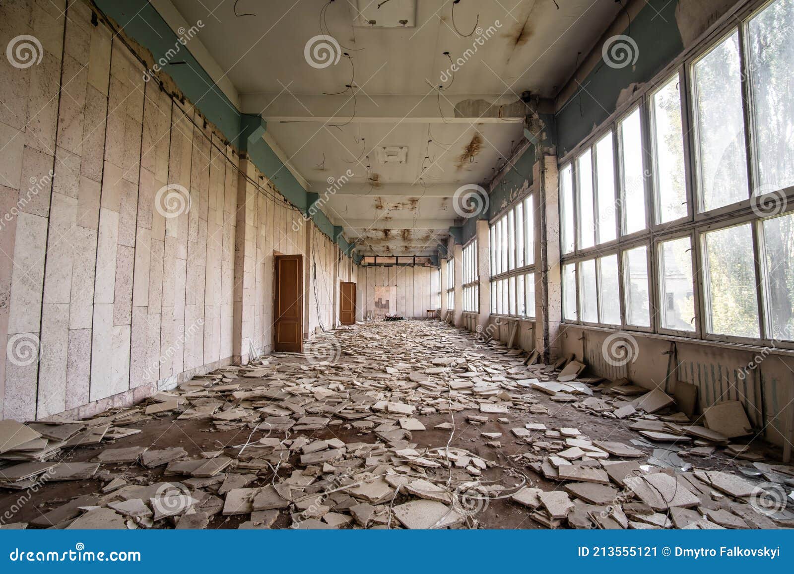 Corridor of an Abandoned Soviet Building of the 80s with Crumbling ...