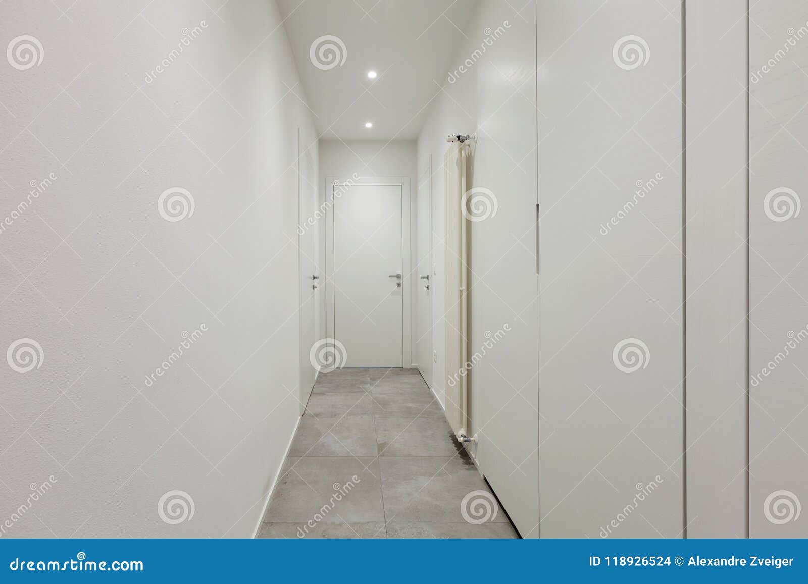 Corridor All White with Tiles on the Floor Stock Photo - Image of ...