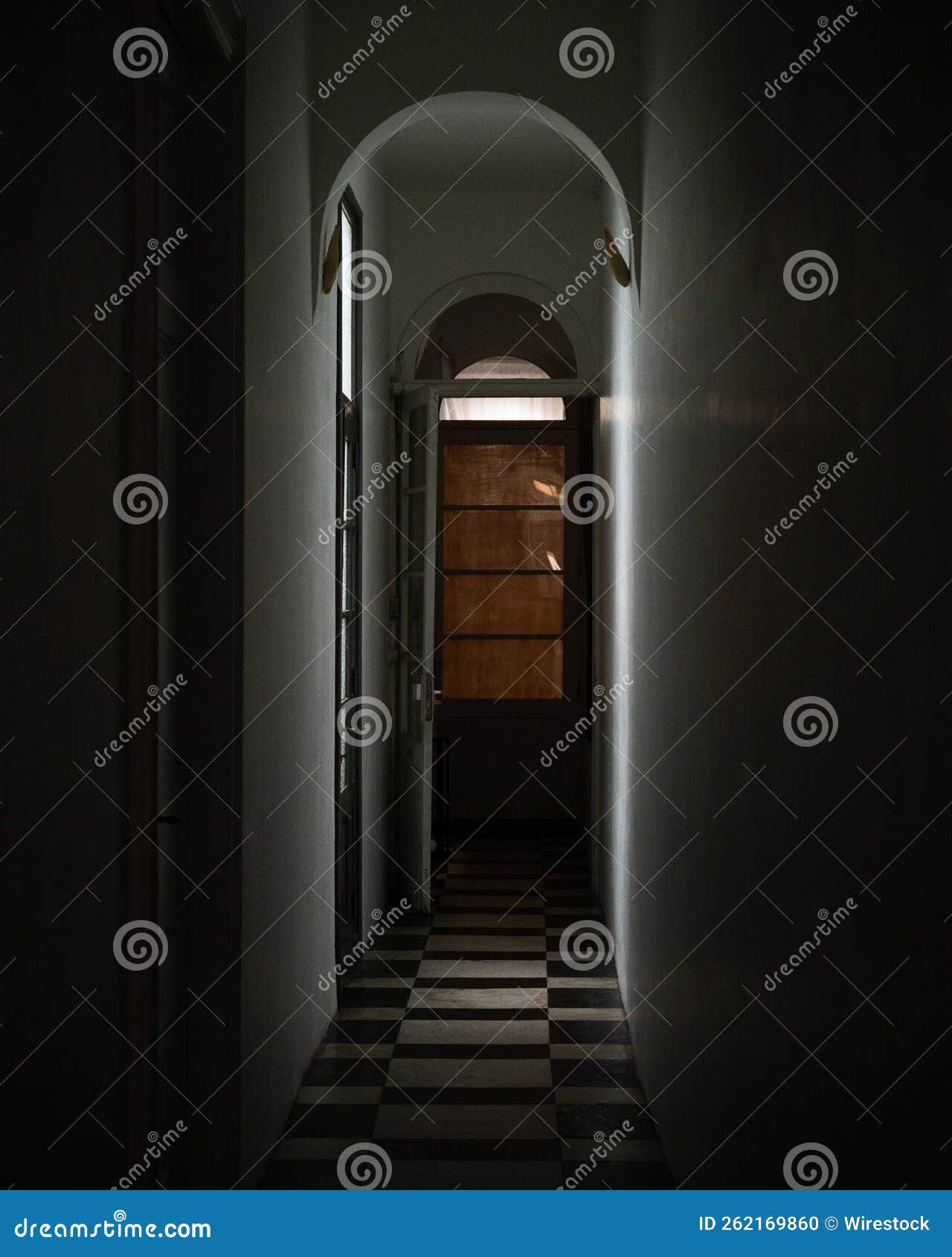 Corridor with Arch-shaped Elements and Tiled Floor Stock Photo - Image ...