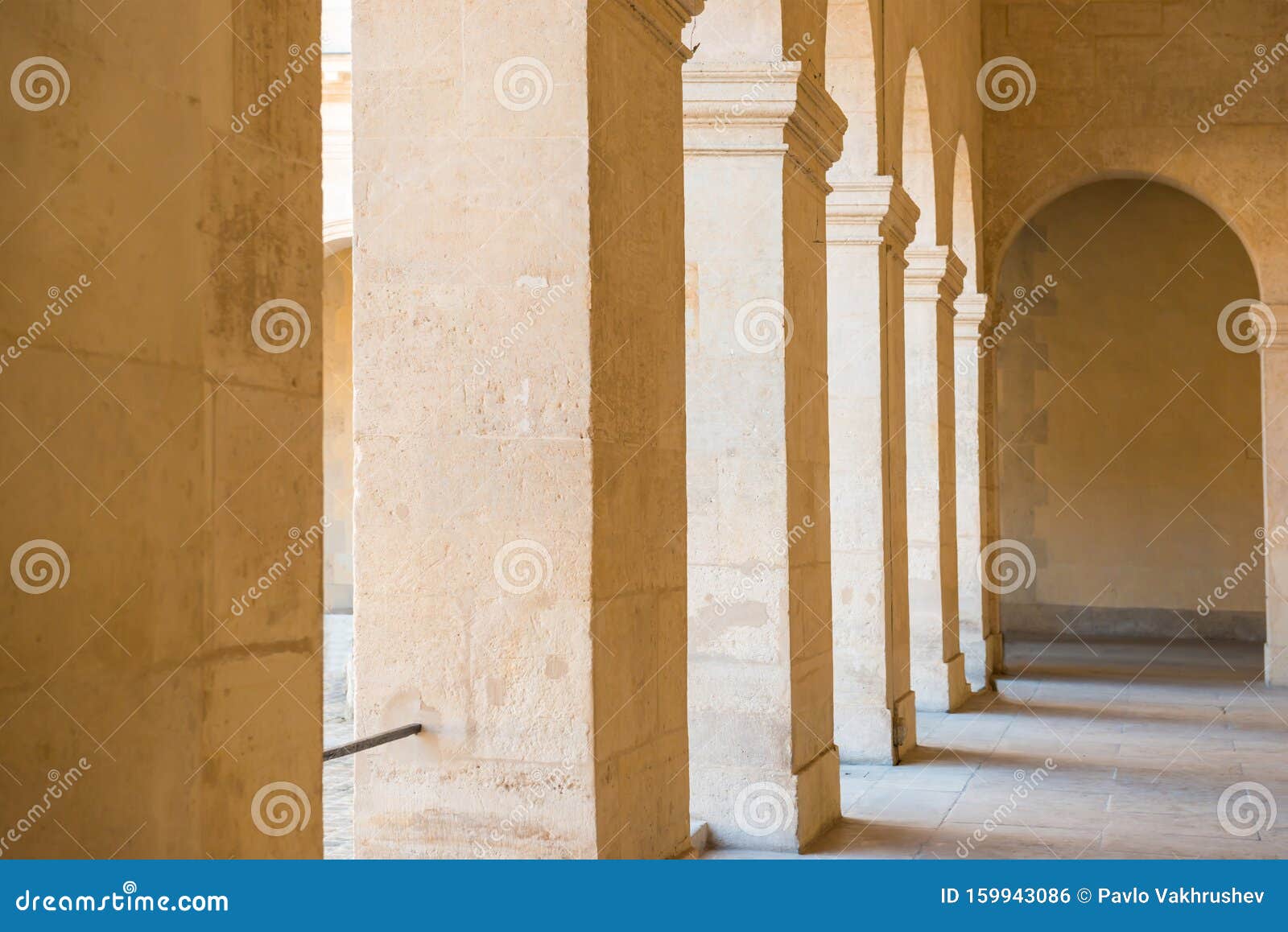 Corridor with Arch and Stone Columns Stock Photo - Image of arcade ...