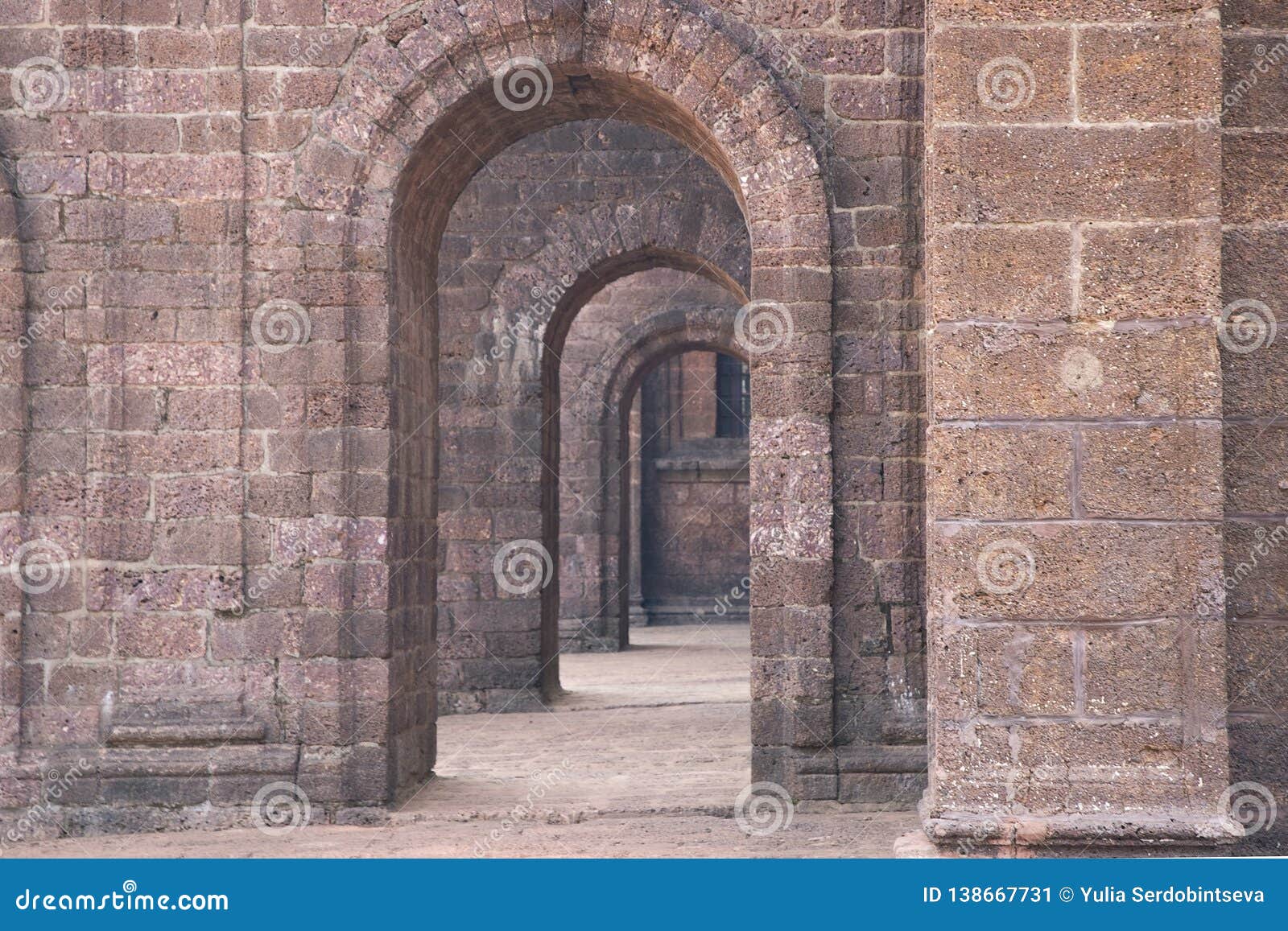 Corridor of Arches in the Old Building of Red Stone. Stock Image ...