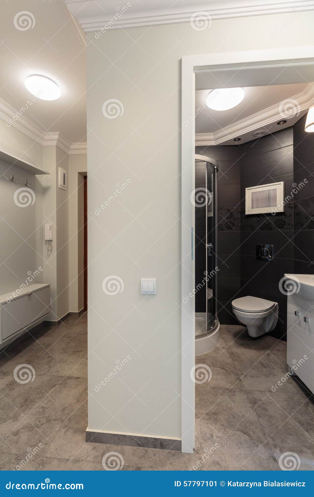 Corridor and bathroom stock image. Image of black, apartment - 57797101