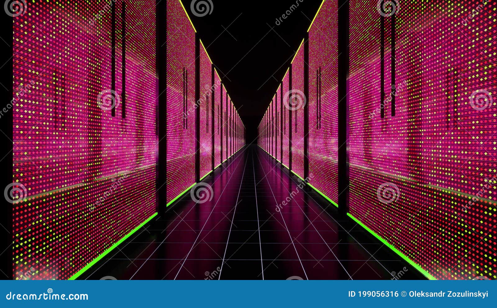 Corridor Big Computers Data Center Red Full of Rack Servers Iot ...
