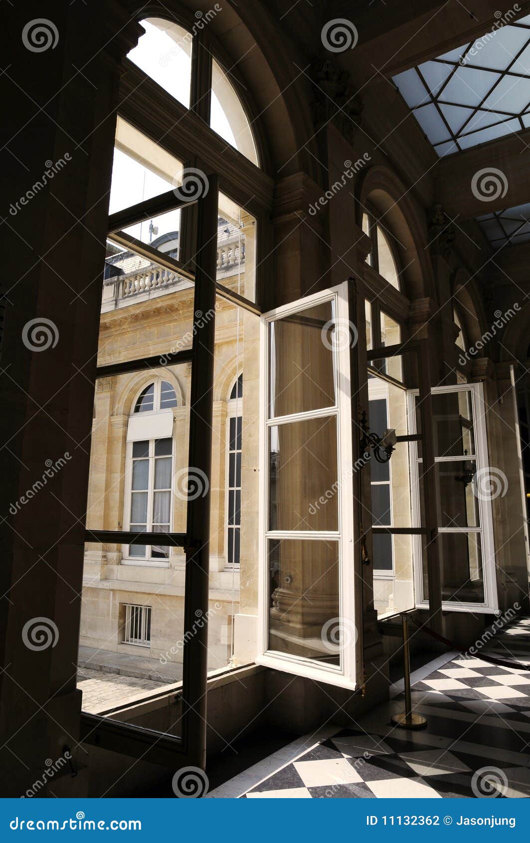 Corridor with Big Window in Classic Building Stock Photo - Image of ...