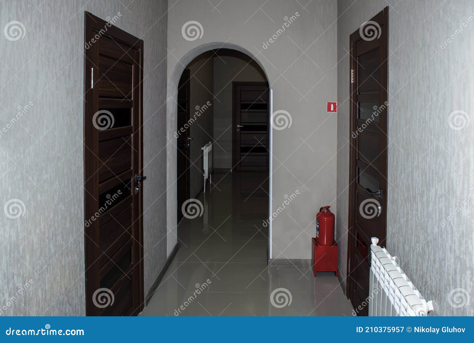 The Corridor of the Building with the Arch. Front View, Interior ...