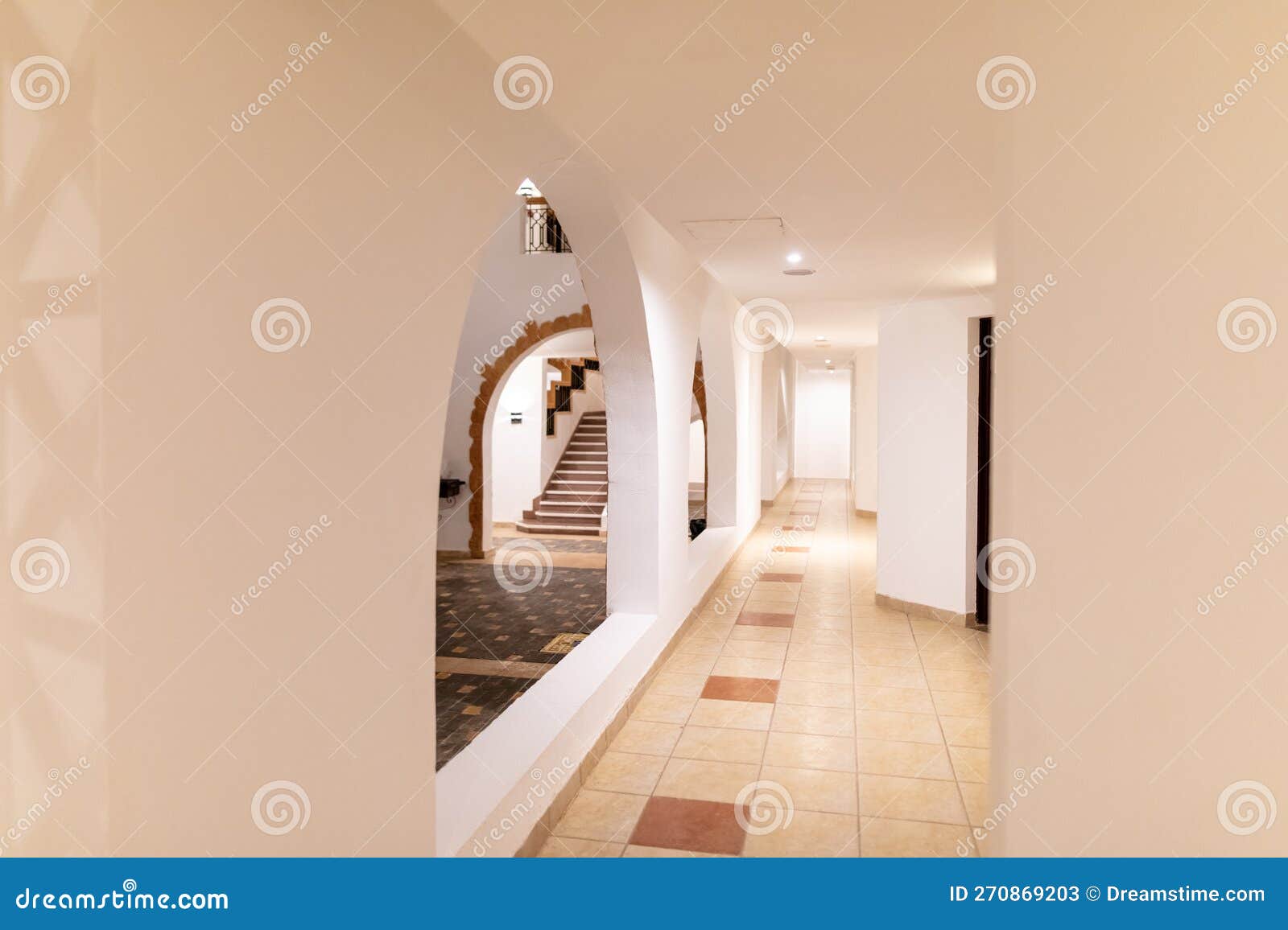 Corridor in the Building Illuminated at Night. Stock Image - Image of ...