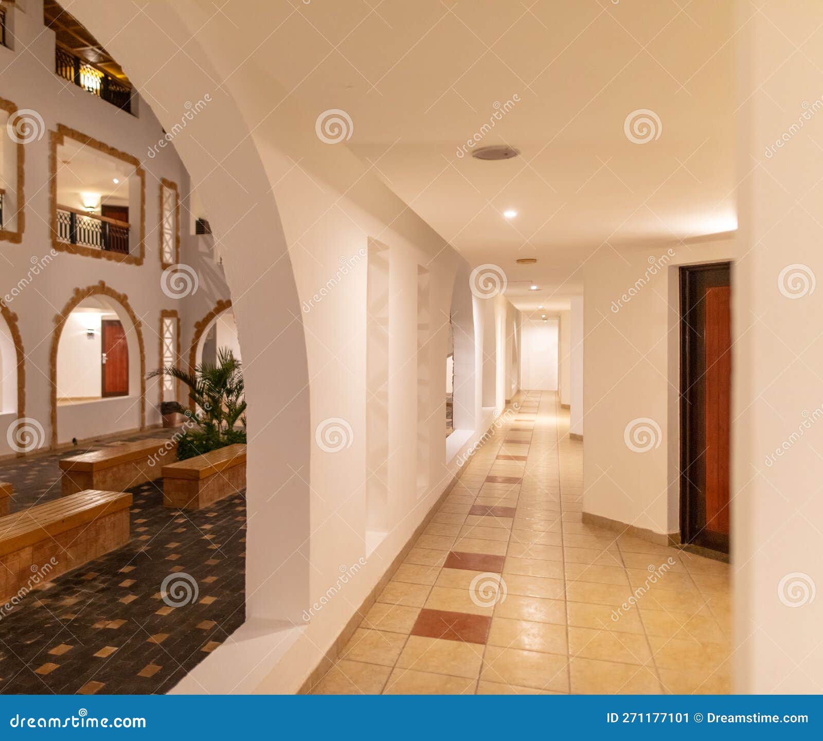 Corridor in the Building Illuminated at Night. Stock Image - Image of ...