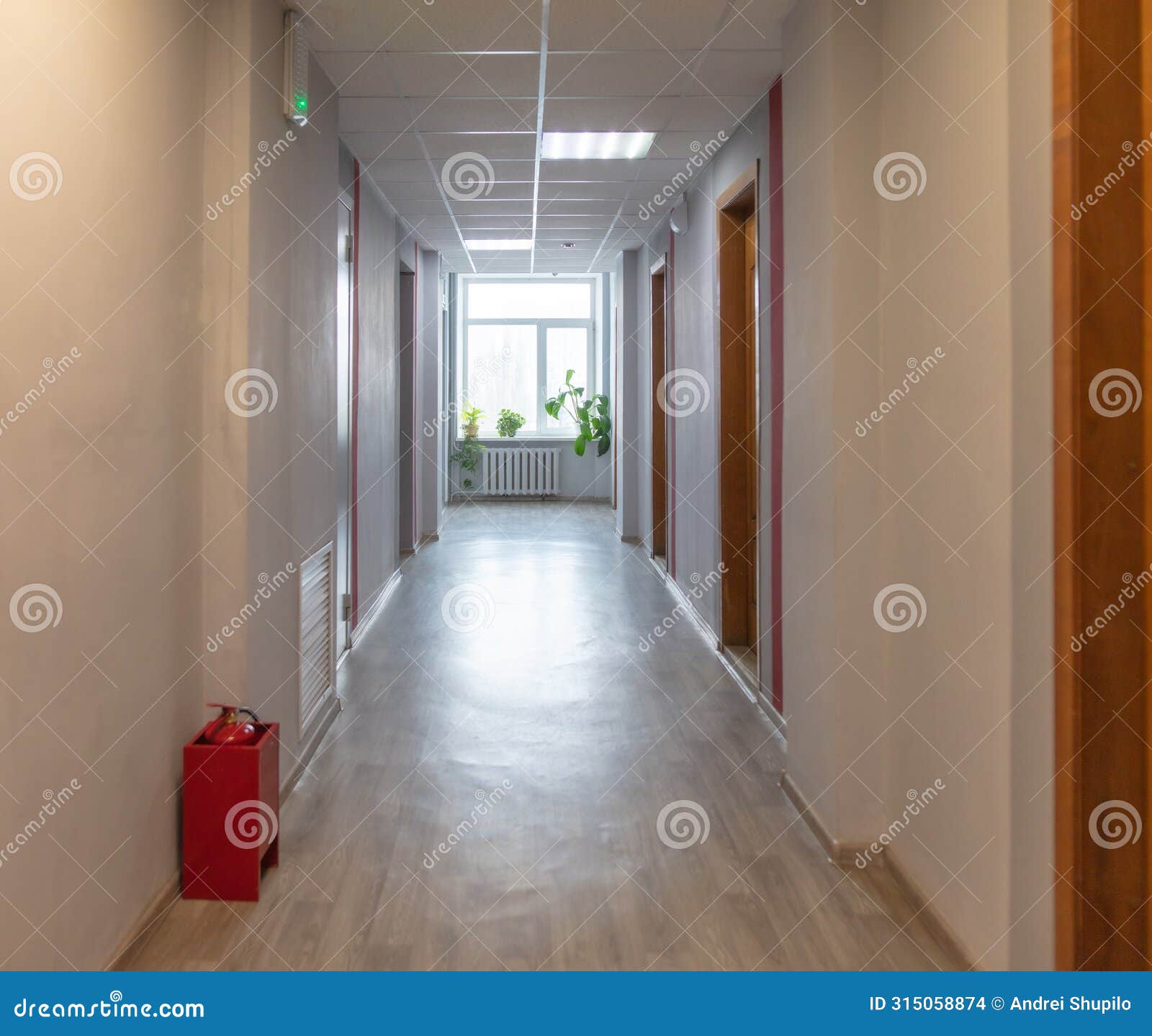 Corridor of Buildings with Fire Safety Stock Photo - Image of ...