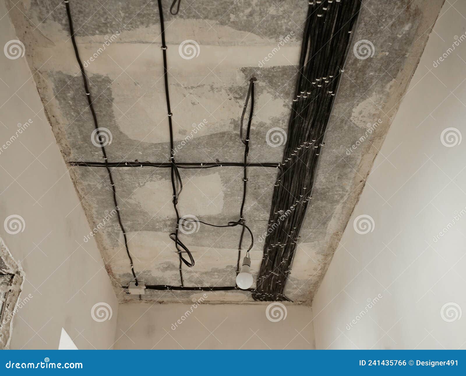 Corridor Ceiling with Electrical Wires. Apartment Renovation Stock ...